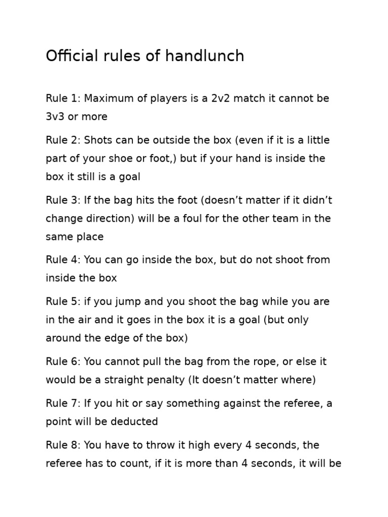 Official Rules of Handlunch | PDF