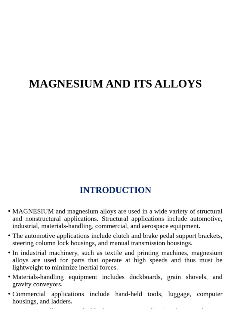 Magnesium Alloys: Applications & Properties | PDF | Magnesium | Alloy