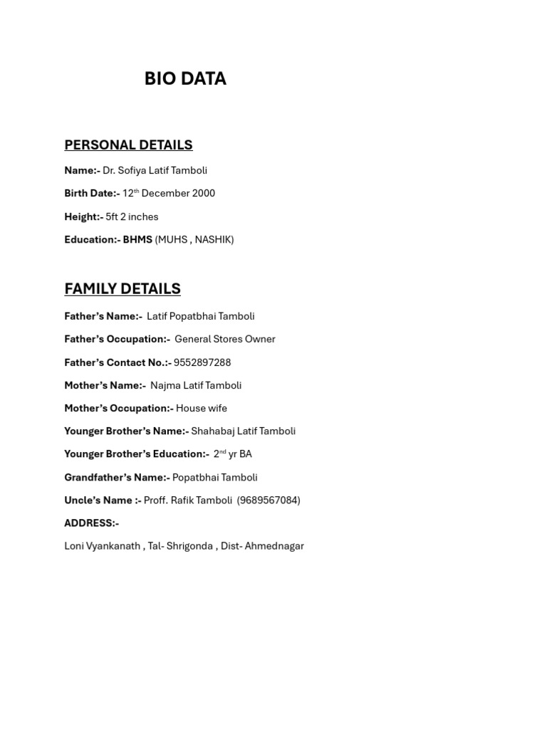 Bio Data: Family Details | PDF