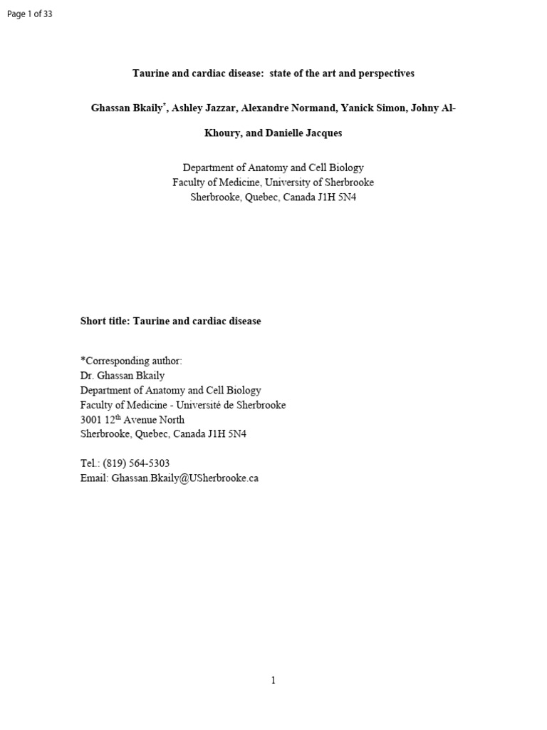 Taurine's Role in Cardiac Disease Management | PDF | Calcium In Biology ...