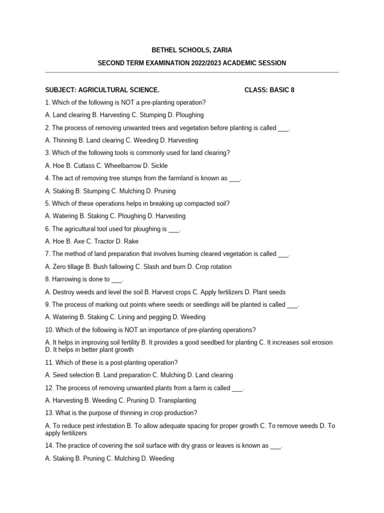 Jss2 Agricultural Science Good One | PDF | Mulch | Pest (Organism)