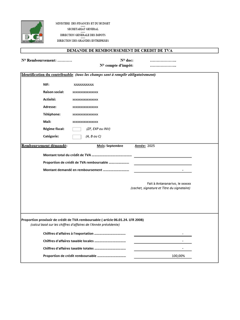 Demande de Remboursement de Crédit TVA | PDF