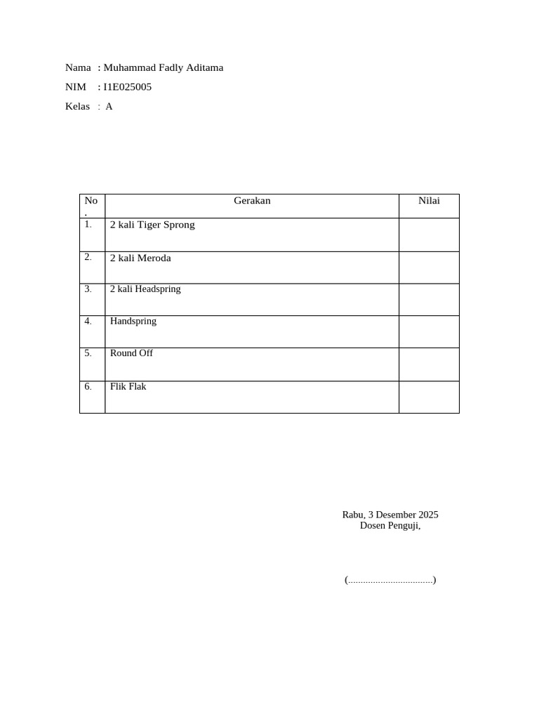 Format Penilaian Senam Dasar Fadly | PDF
