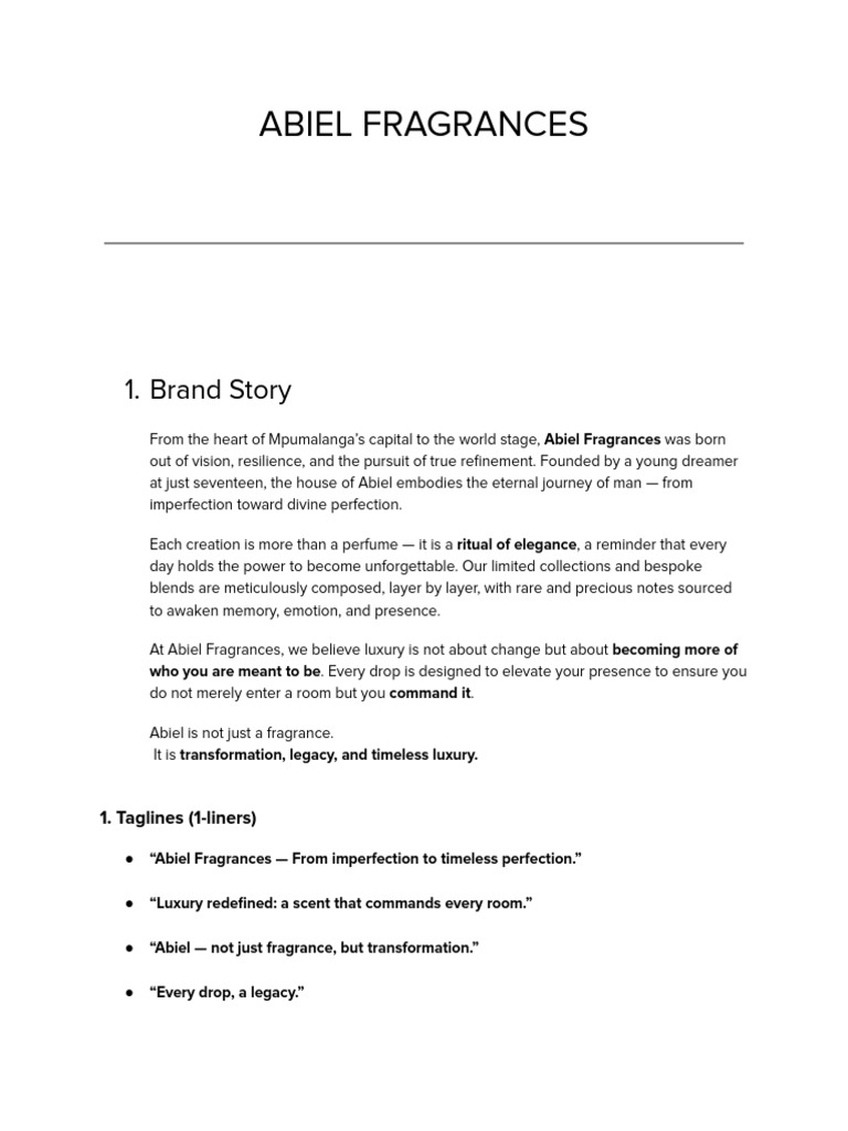 Abiel Fragrances: Luxury & Transformation | PDF | Luxury Goods | Perfume