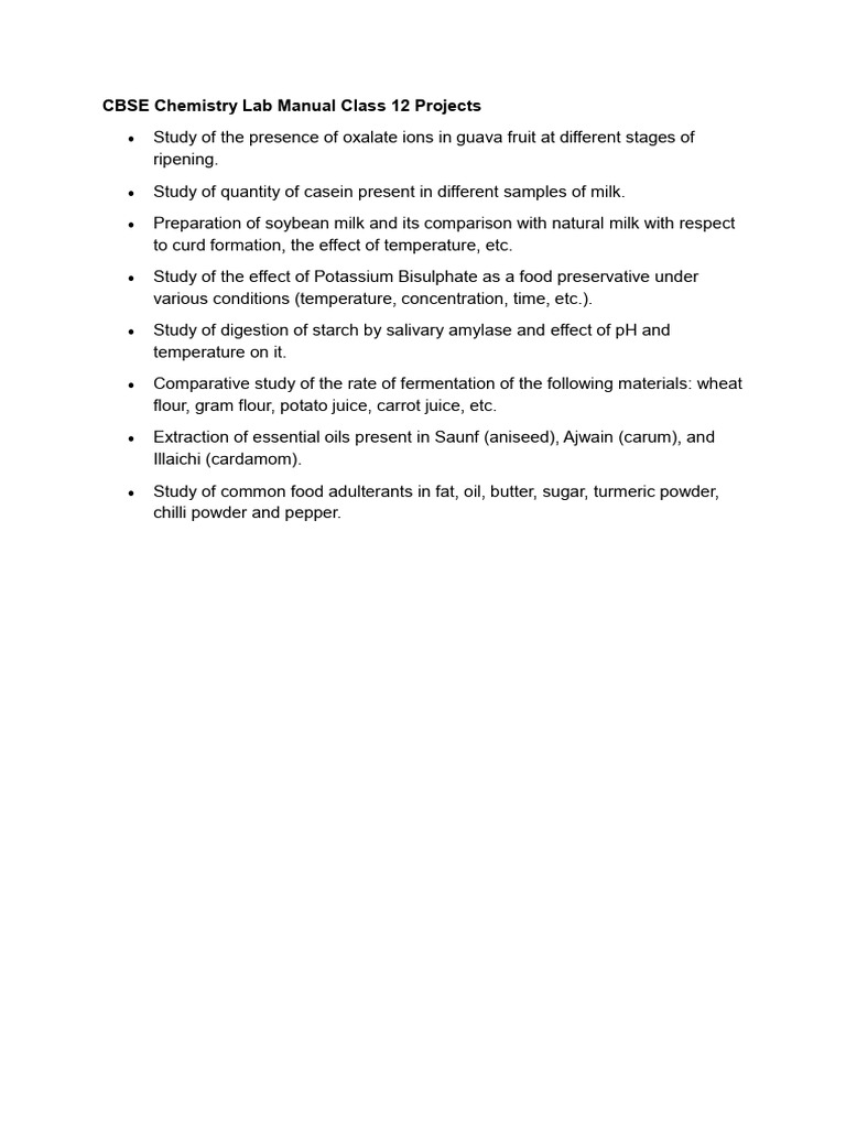 CBSE Class 12 Chemistry Lab Projects | PDF