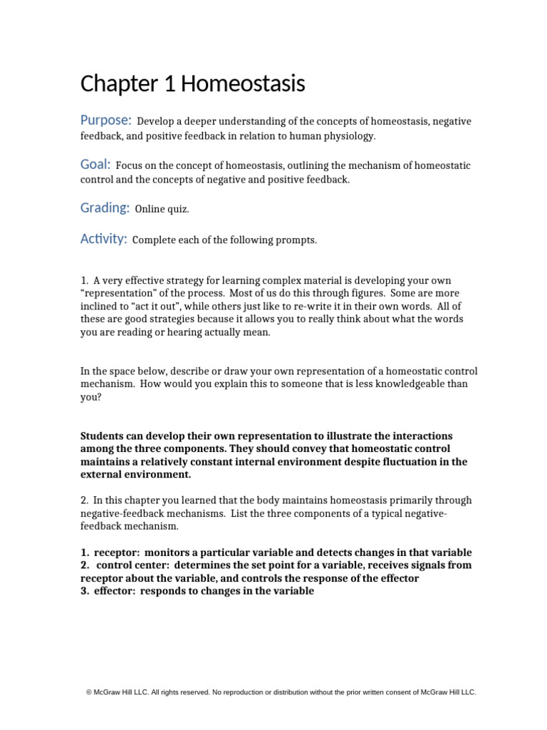 Chapter 1 Homeostasis Answer Key | PDF | Homeostasis | Negative Feedback