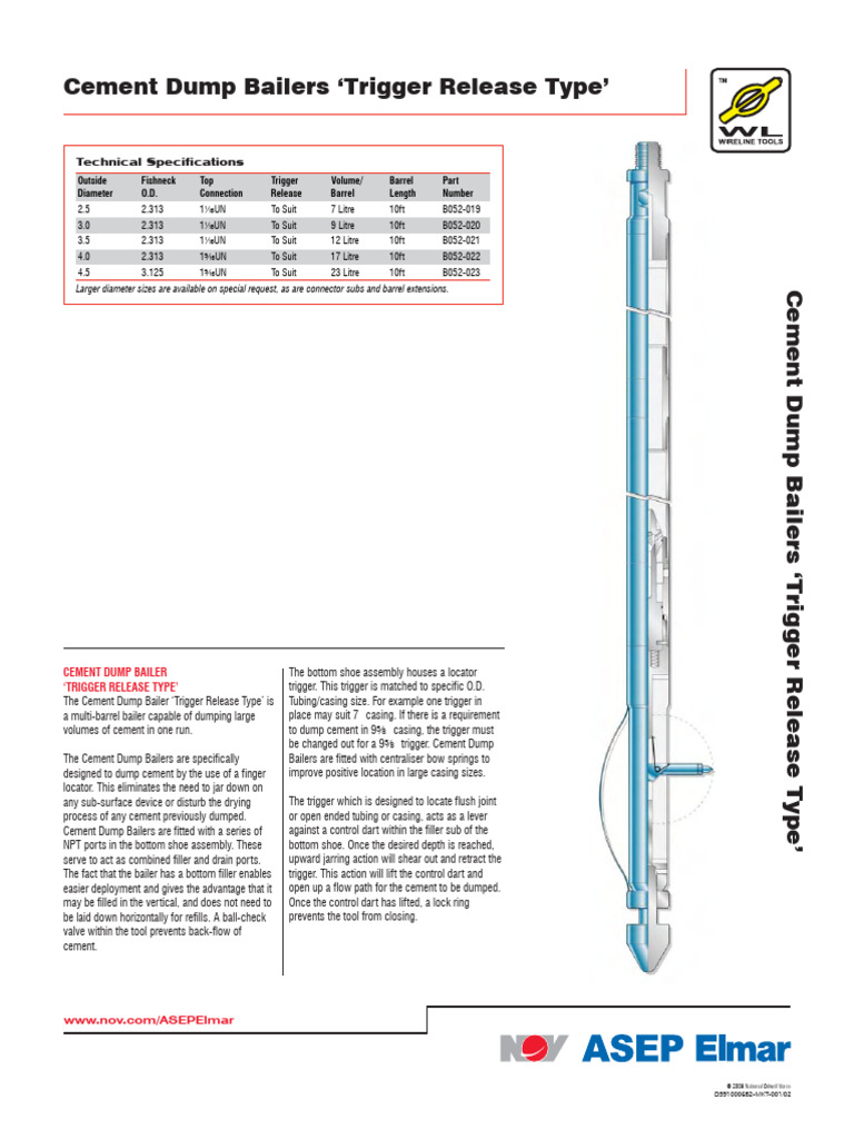 Cement Dump Bailer Specifications | PDF | Equipment
