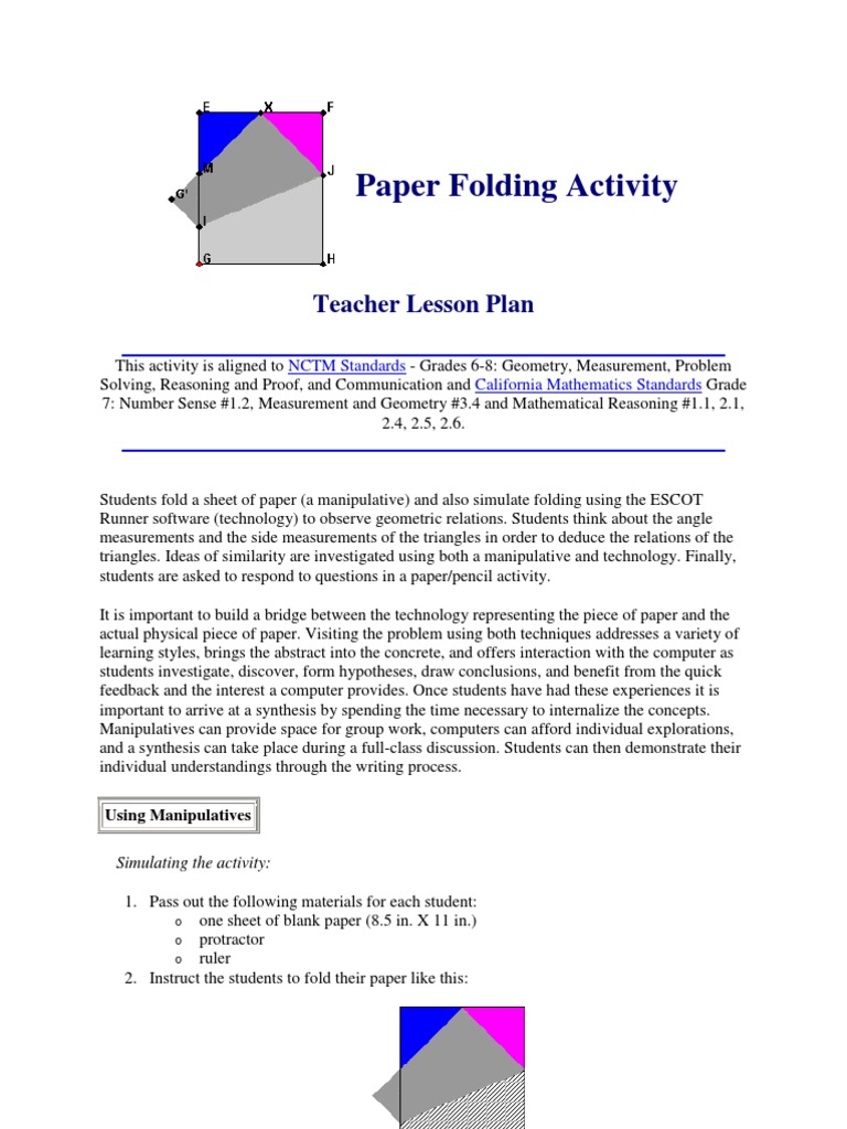 Geometry Paper Folding Lesson Plan | PDF | Triangle | Geometry