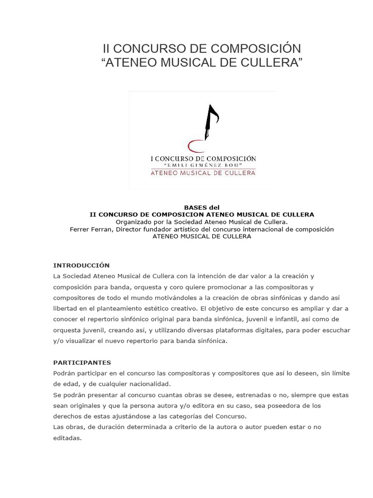 II Concurso de Composición Ateneo Musical | PDF | Composiciones ...