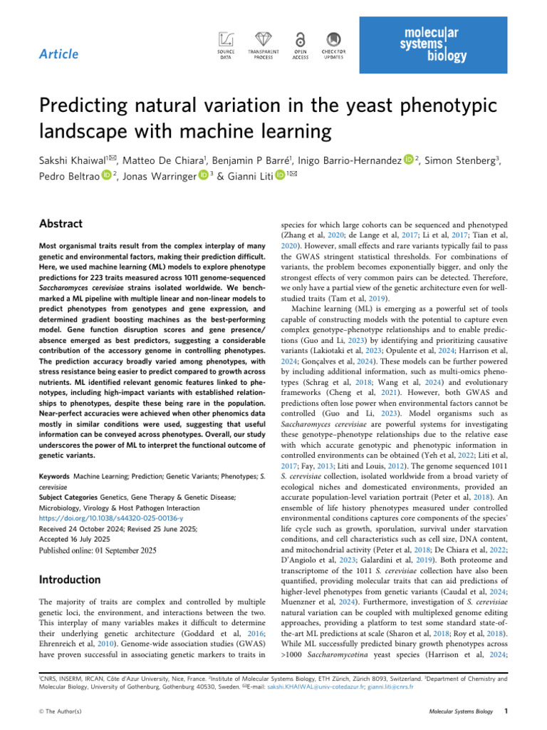 Khaiwal Et Al 2025 Predicting Natural Variation in The Yeast Phenotypic ...
