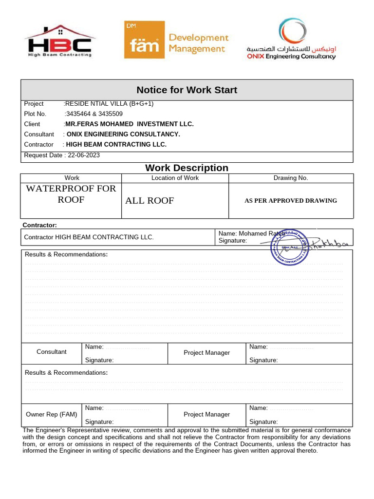 Work Notice for Residential Villa Project | PDF