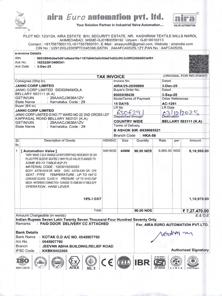 08886-Invoice Dispatch Detail of Janki Corp Ltd-Ac1261 | PDF
