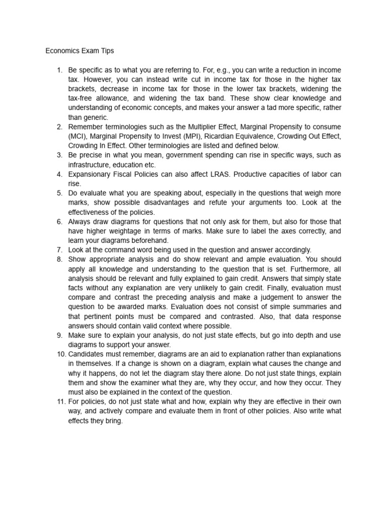 Economics Tips and Tricks | PDF | Taxes | Fiscal Multiplier