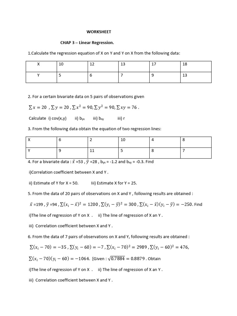 Worksheet 10 Linear Regression (Comm) | PDF | Regression Analysis ...