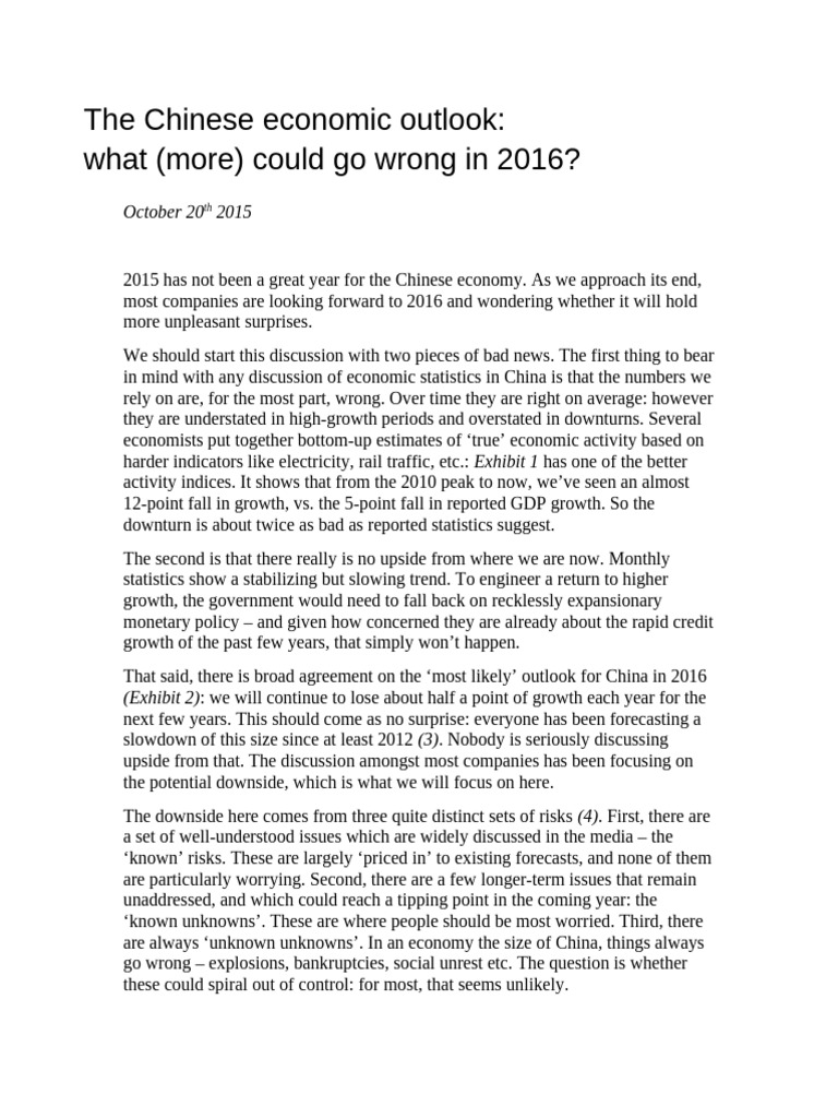 China's Economic Risks for 2016 | PDF | Recession | China