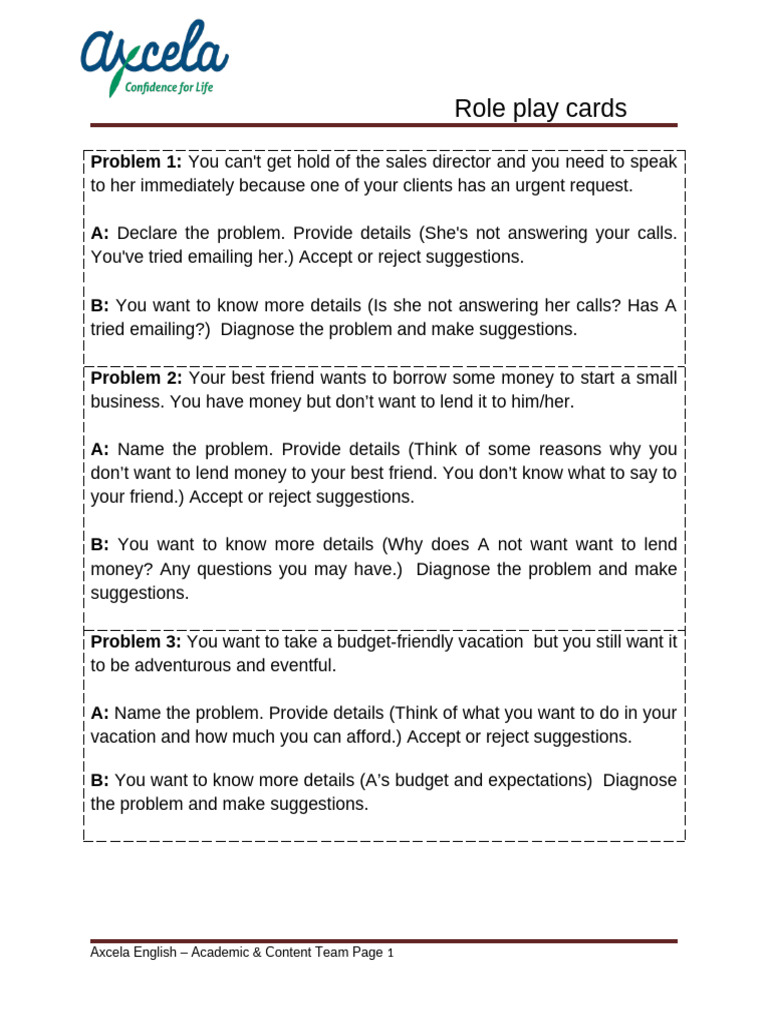 Role Play Scenarios for Problem Solving | PDF