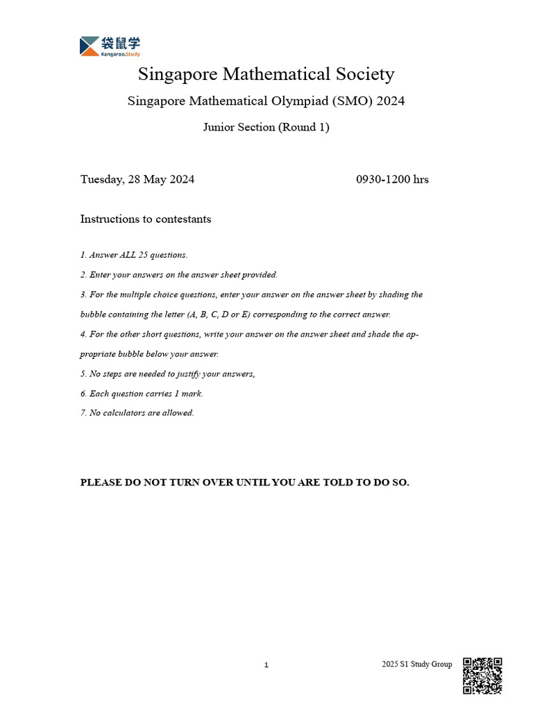 SMO Junior 2024 (Question Paper) | PDF | Circle | Elementary Geometry