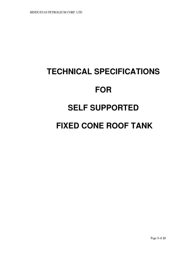 Self Supporting Cone Roof Tank Specs | PDF