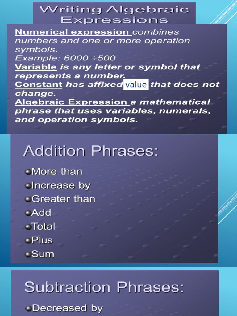 Algebraic Expressions Examples | PDF