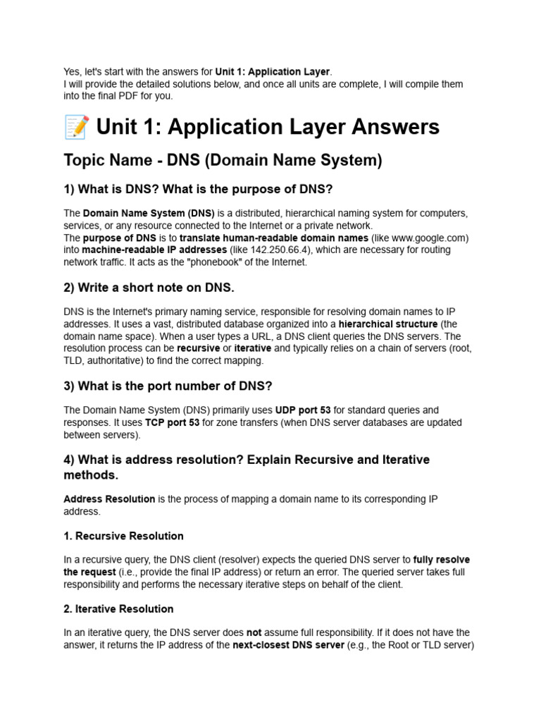 Application Layer Answers | PDF | Domain Name System | Domain Name