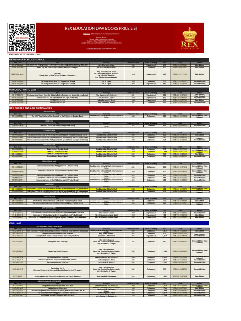 Rex Education (REX Book Store) Law Books Pricelist (1.7.25)_da71326a ...