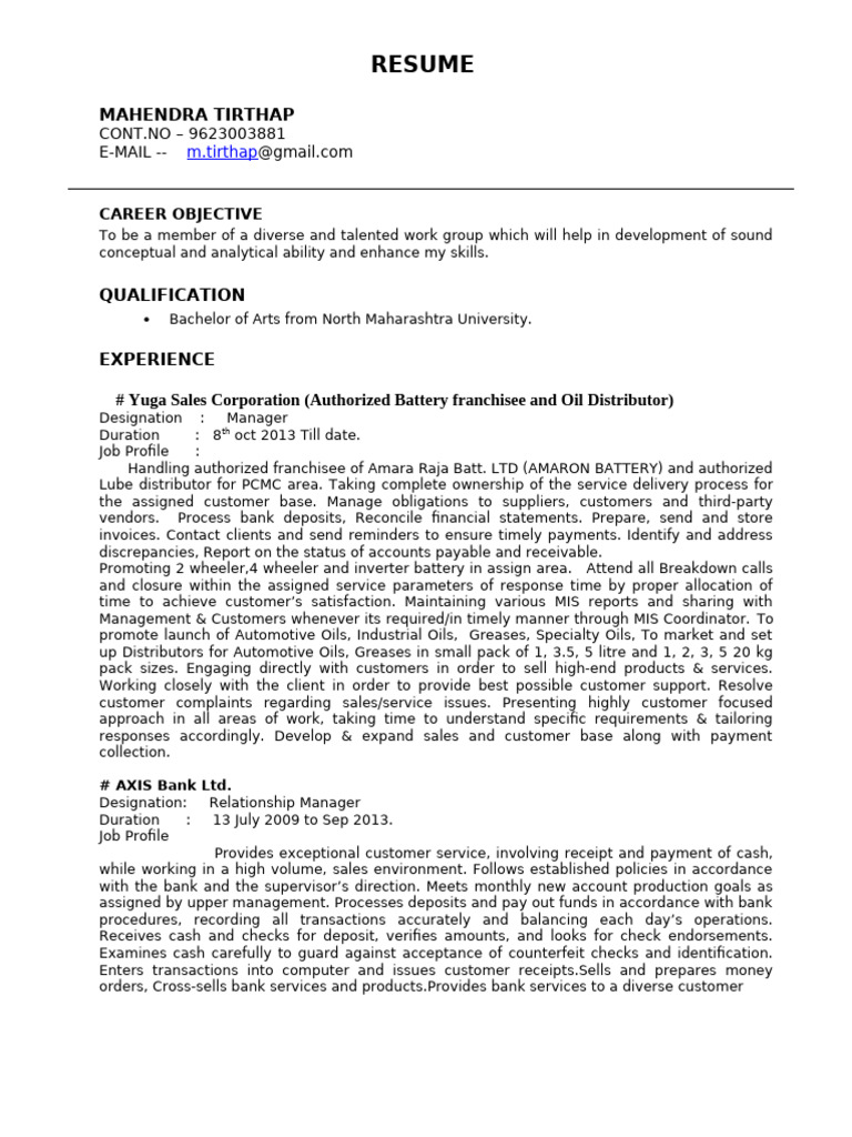 Mahendra Tirthap Resume: Sales & Banking Expert | PDF | Banks | Credit Card