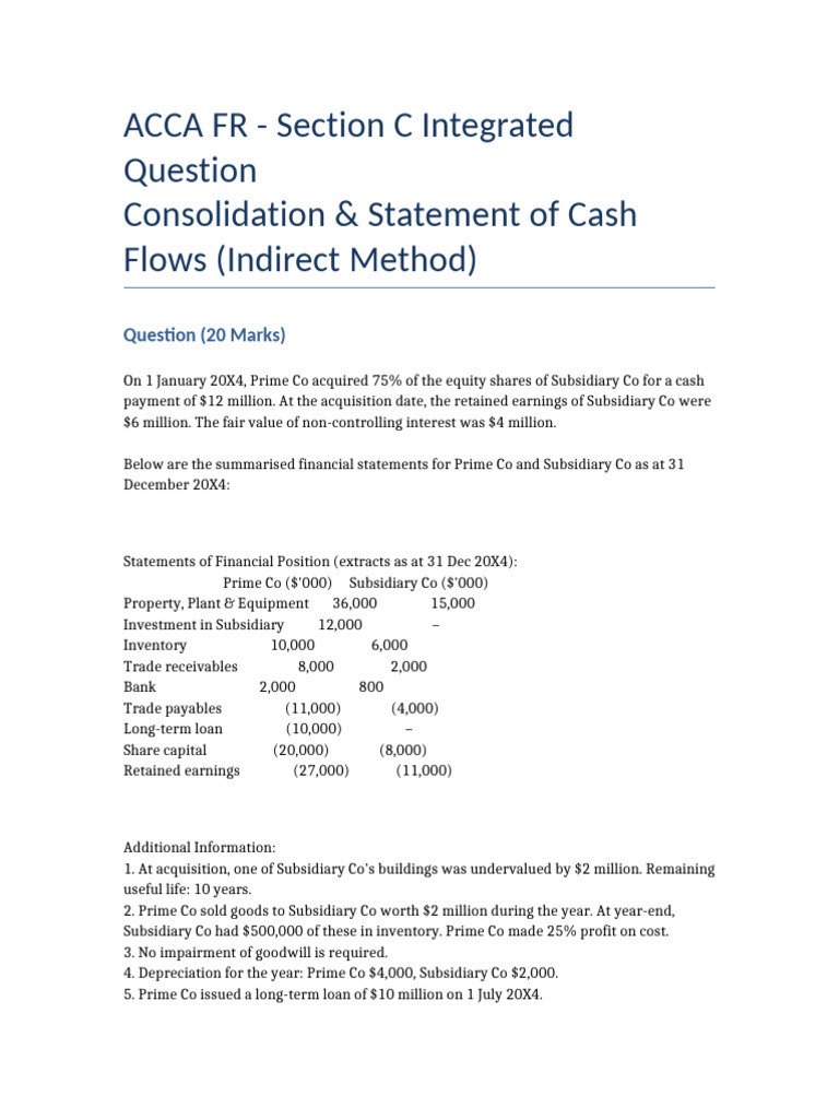 ACCA FR Integrated Question Solution CashFlow | PDF | Goodwill ...