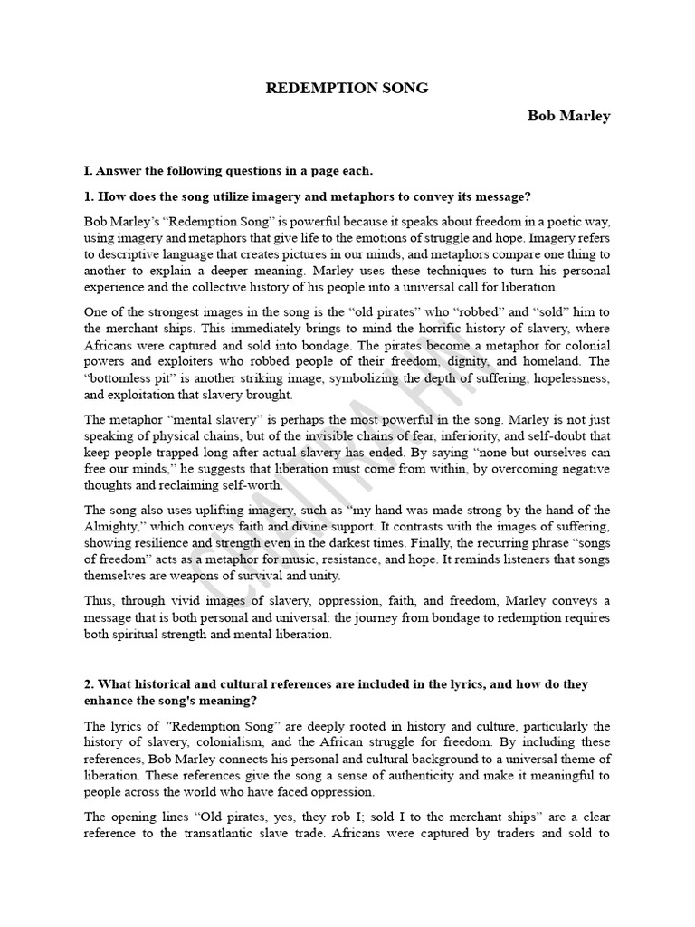 Redemption Song - III Bba | PDF | Slavery | Psychological Resilience