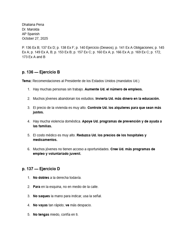 Ejercicios de Español: Mandatos y Consejos | PDF