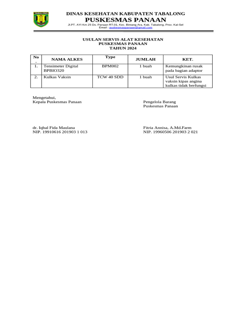 Contoh Usulan Kalibrasi Alkes | PDF