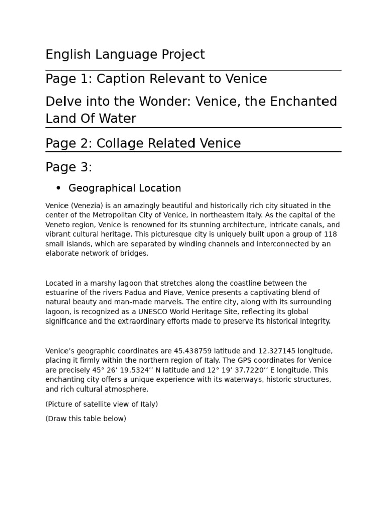 English Language (ISC) Project-Travel Brochure | PDF | Venice ...