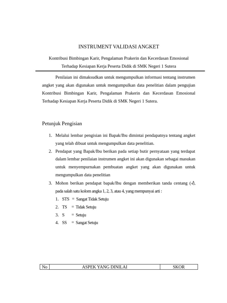 INSTRUMENT VALIDASI ANGKET | PDF