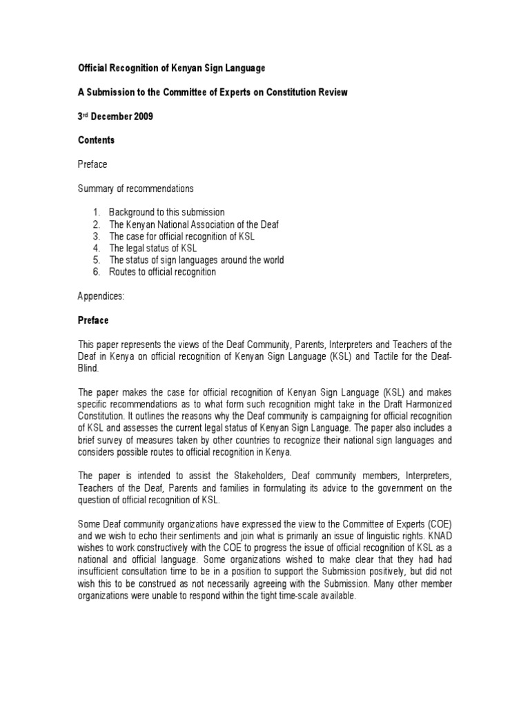 Official Recognition of Kenyan Sign Language | PDF | Language ...