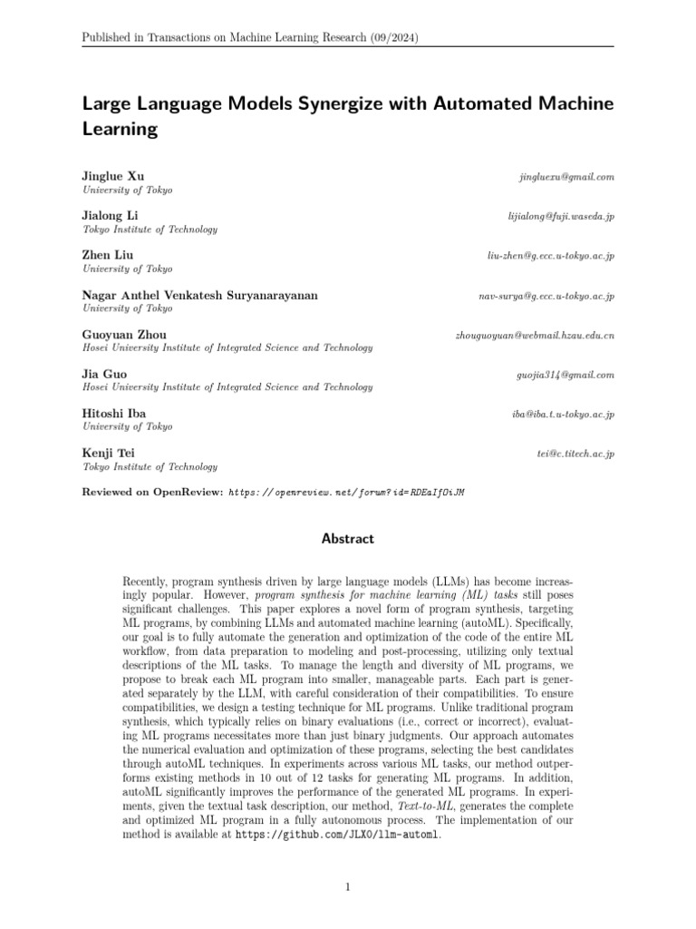 Large Language Models Synergize With Automated Machine | PDF | Machine ...