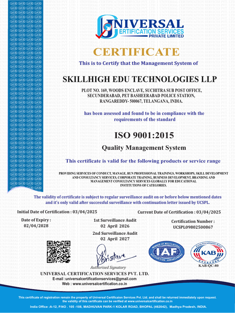 259-867 Skillhigh Edu Technologies Llp | PDF | Certification | Audit