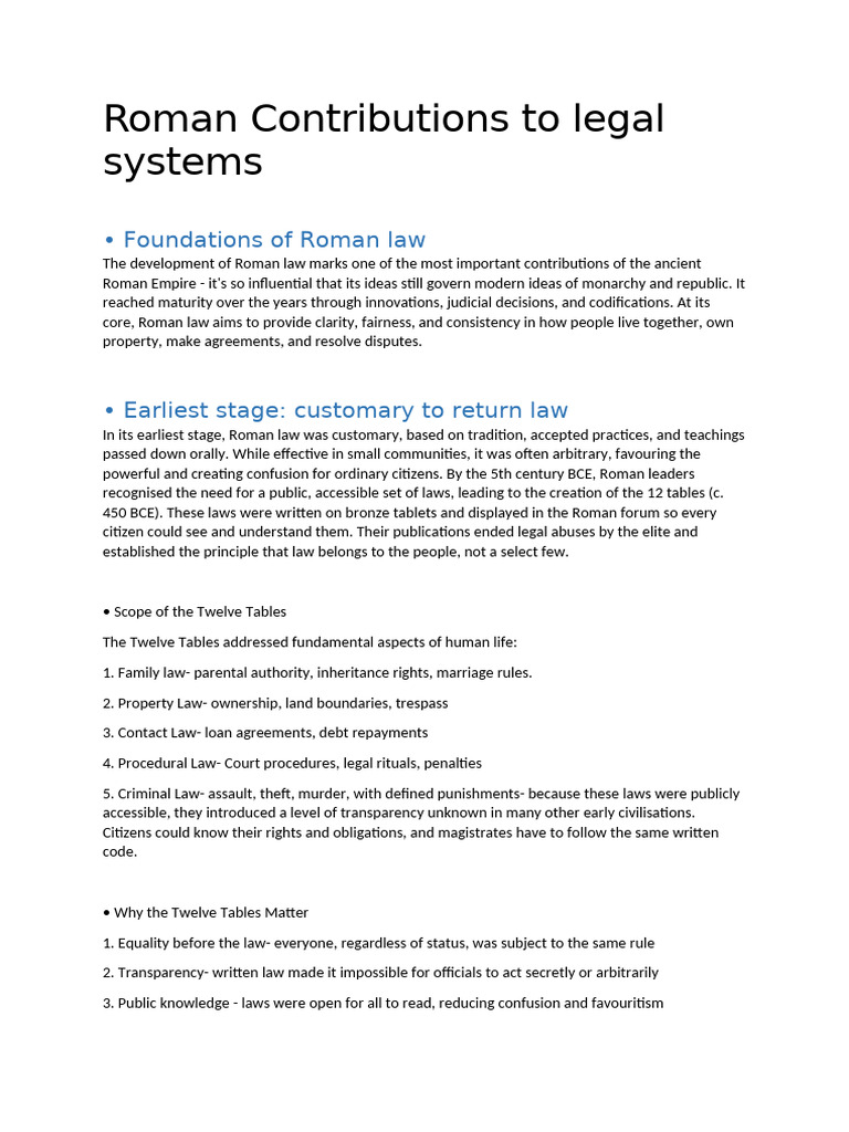 Roman Contributions to Legal Systems | PDF | Roman Law | Civil Law ...