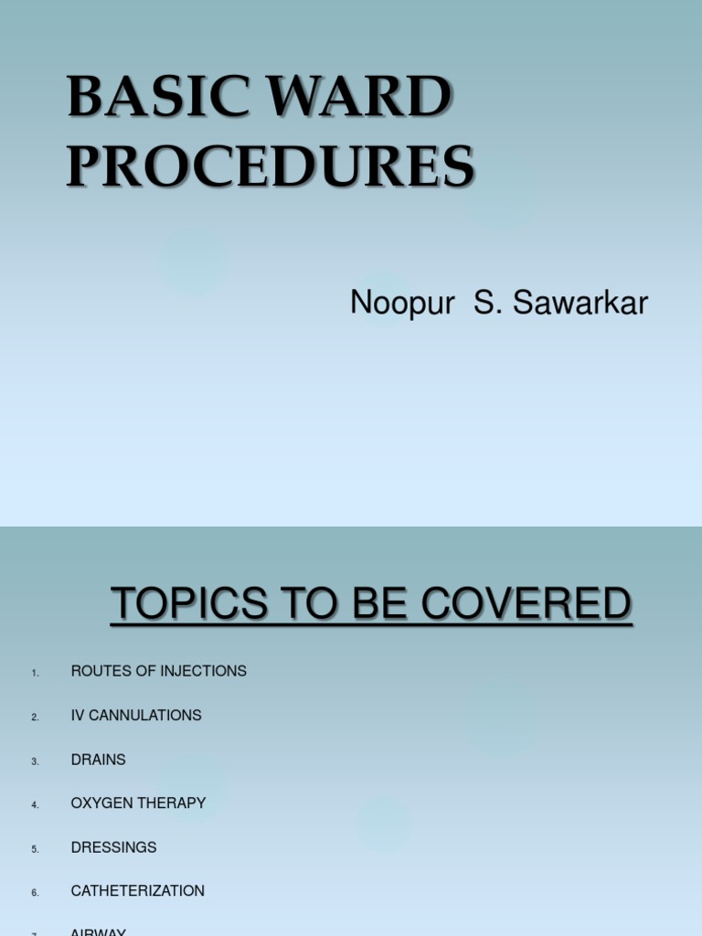 Basic Ward Procedures | Intravenous Therapy | Medical Specialties