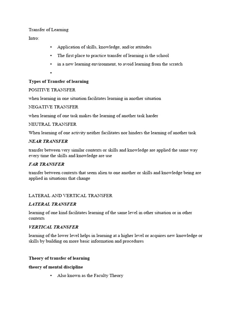 Understanding Transfer of Learning Types | PDF | Learning | Knowledge