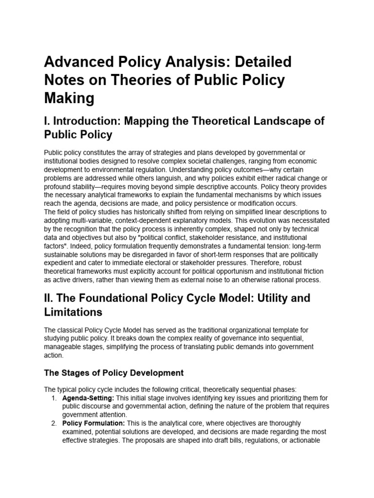Public Policy Making Theories Explained | PDF | Institution | Policy