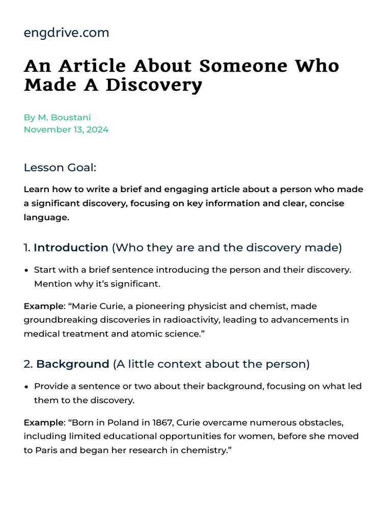 An Article About Someone Who Made A Discovery - Learn English With ...