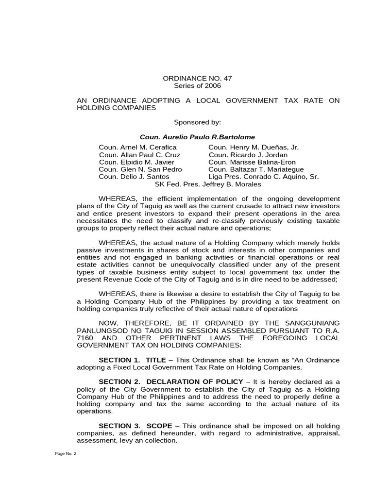 ORD,47-06 TAX RATE - HOLDING COMPANIES | PDF | Stocks | Corporate Tax