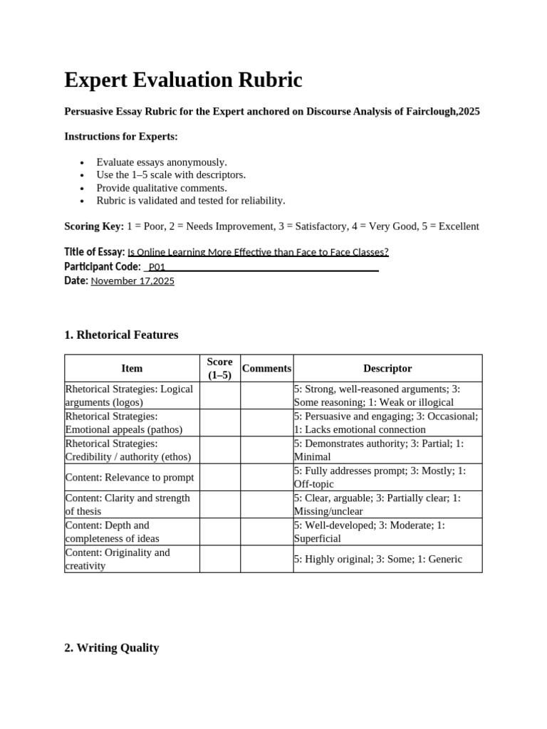 Expert Evaluation Rubric more refined -from mam Pau | PDF | Rhetoric ...