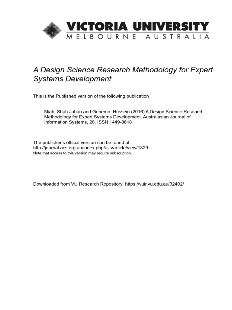 Design Science Methodology For Expert Systems Pdf Qualitative