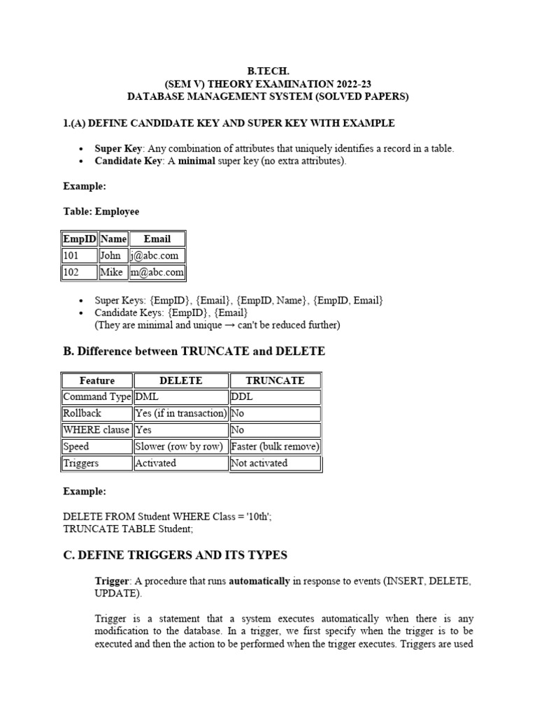 DBMS 2023 Complete Solved Papers | PDF | Database Transaction | Data