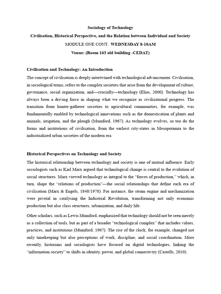 Module One Continuation Sociology of Technology[1] | PDF | Sociology ...