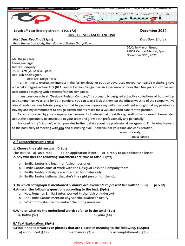dzexams-1as-anglais-254602 (1) | PDF | Linguistics | Human Communication