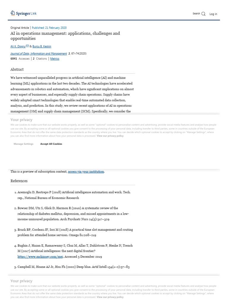 AI Applications in Operations Management | PDF | Artificial ...