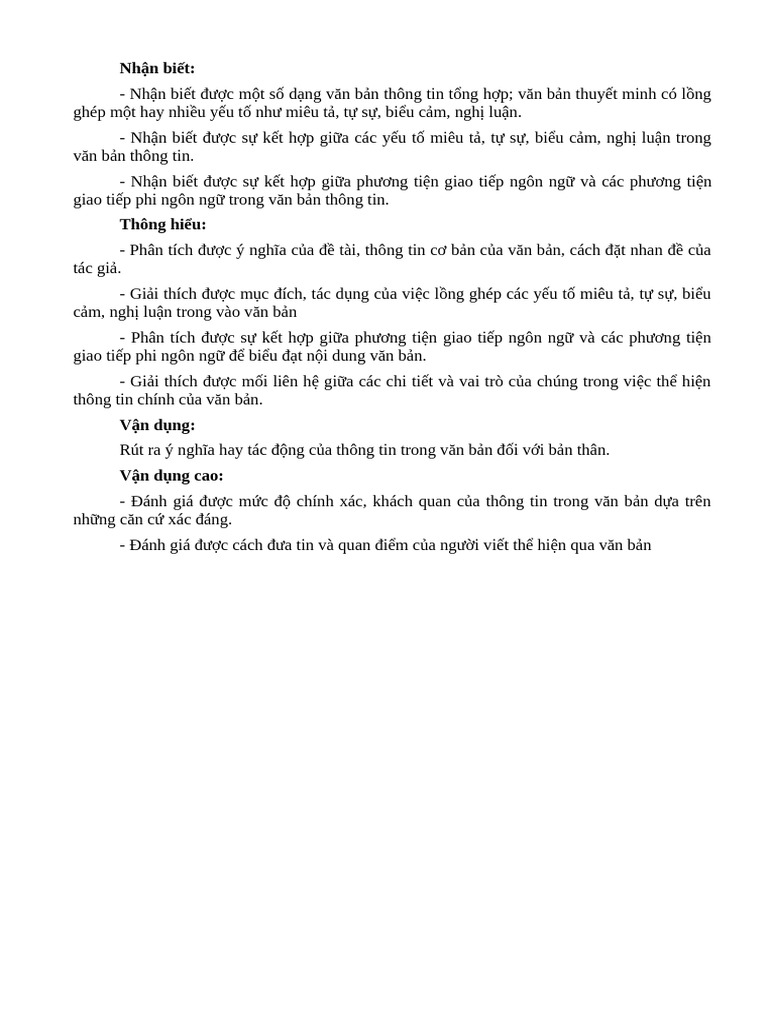 Ma Trận Đọc Hiểu Vbtt | PDF