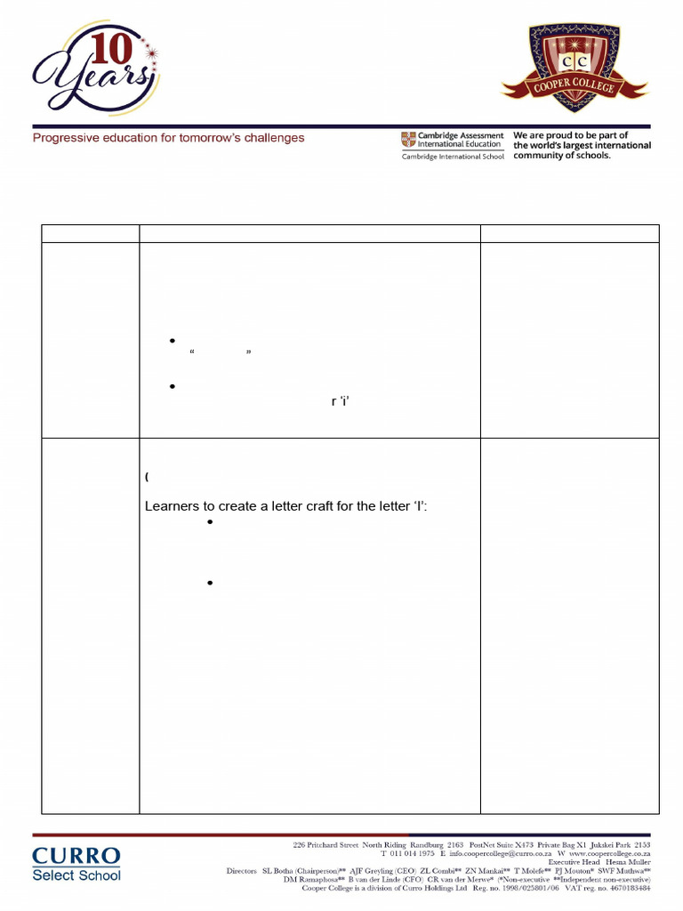 Grade R Term 2 Weekly Lesson Plan | PDF