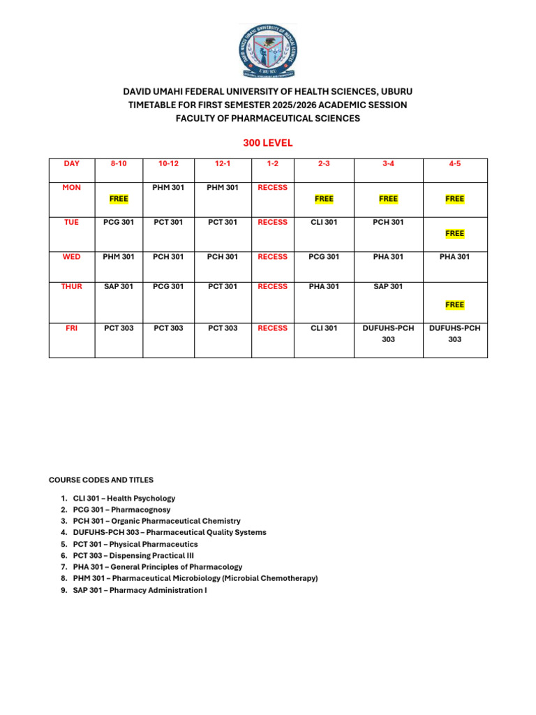 First Semester 2025-2026 Lecture Timetable_300 l | PDF